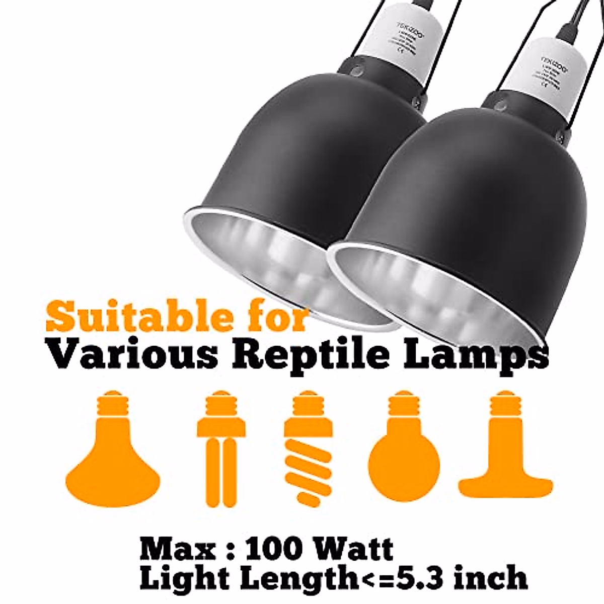 TEKIZOO Reptile Light Fixture 5.5 Inch Deep Dome Aluminum Optical Reflector Cover for Tortoise Habitat and Reptile Tank Glass Terrariums(2 Pack)