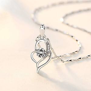 Silver Jewellery Set for Women, 925 Sterling Silver Heart Dangle Drop Earrings & 45cm Necklace Pendant Set, with White Cubic Zirconia, Jewellery for Mother Wife Girlfriend for Bridal Bridesmaid