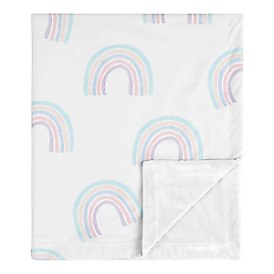 Sweet Jojo Designs Pastel Rainbow Baby Girl Receiving Security Swaddle Blanket for Newborn or Toddler Nursery Car Seat Stroller Soft Minky - Blush Pink, Purple, Teal, Blue and White