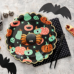 Confettiville Halloween Paper Plates, 50-Count Disposable Halloween Dinner Plates, Scalloped, Party Supplies, Funky Pumpkins, Black