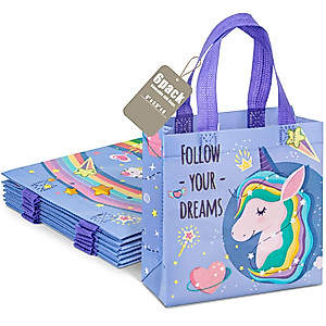 Shindel 6PCS Reusable Bags with Handles, Recycled Gift Bag for Kids Birthday Party Gift Bag, Shopping Bag Medium Size, 8" x 3.5" x 8"