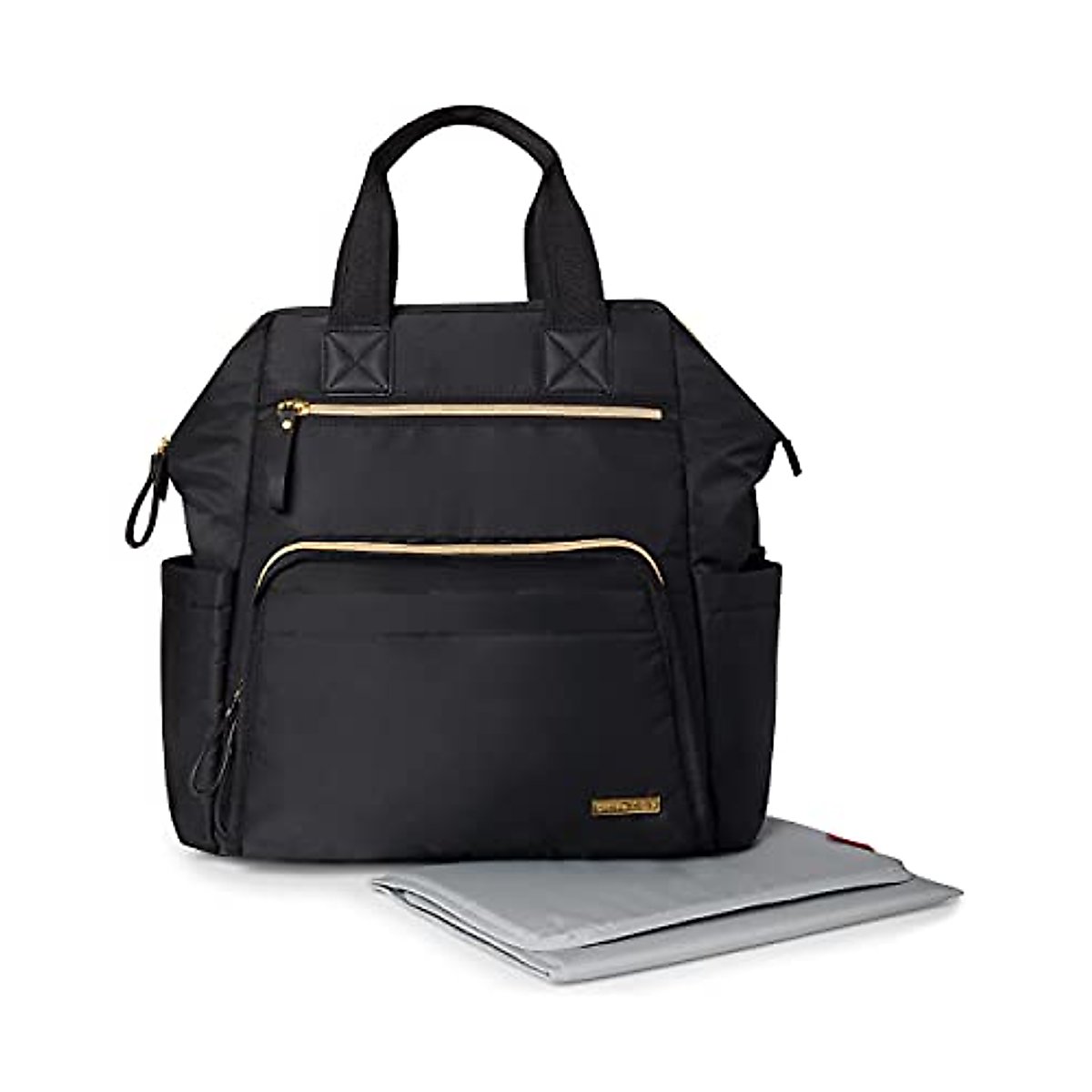 Skip Hop Diaper Bag Backpack: Mainframe Large Capacity Wide Open Structure with Changing Pad & Stroller Attachement, Black with Gold Trim