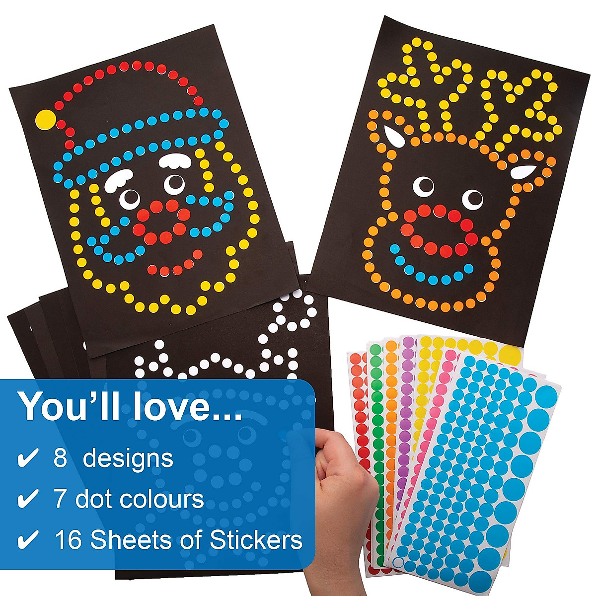 Baker Ross AT224 Christmas Dotty Sticker Art - Pack of 8, Festive Arts and Crafts