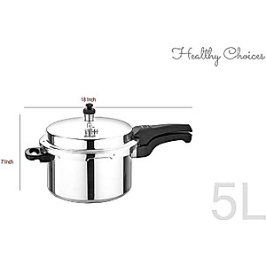 Healthy Choices 5 Quart Pressure Cooker, Stainless Steel, Unique Double Safety Valve, Olla de Presion Acero Inoxidable, Gas Stove & Induction Compatible, Instant Cooking, Indian Cookware, 5 Liters