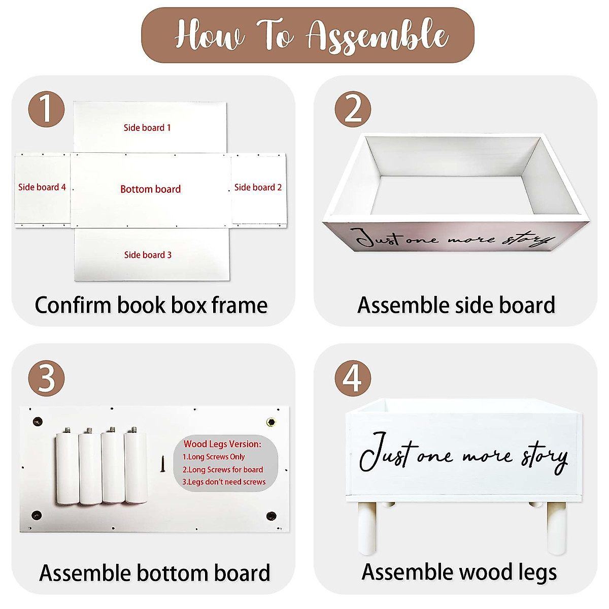 Just One More Story Bookshelf for Toddlers,Wooden Book Storage Box Caddy Basket Organizer with Legs,Floor Book Display,Kids Book Rack Bin Bookcase for Nursery Classroom Library