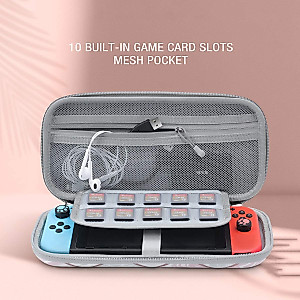 Mumba Carrying Case for for Nintendo Switch OLED & Nintendo Switch, Deluxe Ulta Slim Hard Shell Travel - holds 10 Game Cartridges -Pink Marble