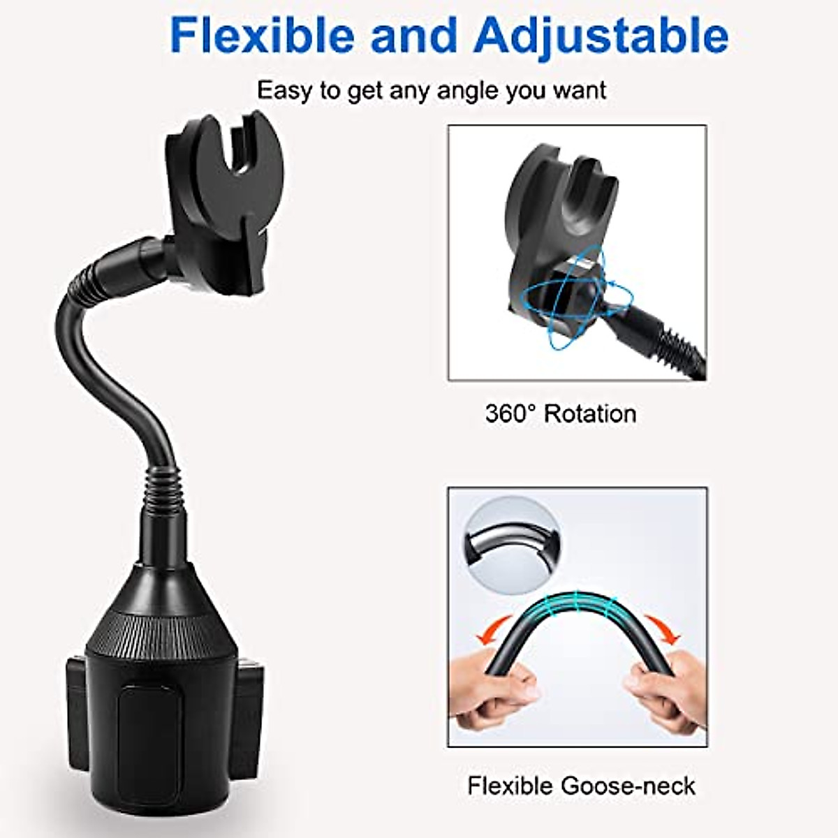 Upgraded Car Cup Holder Phone Mount Compatible with Popsocket Holder Grips, Flexible Gooseneck Car Socket Mount for Phone Expanding Stand, Car Phone Holder Fits iPhone Samgsung and Any Smartphones