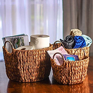 Trademark Innovations Set of 3 Round Hyacinth Baskets with Stainless Steel Handles-Rich Chocolate Finish