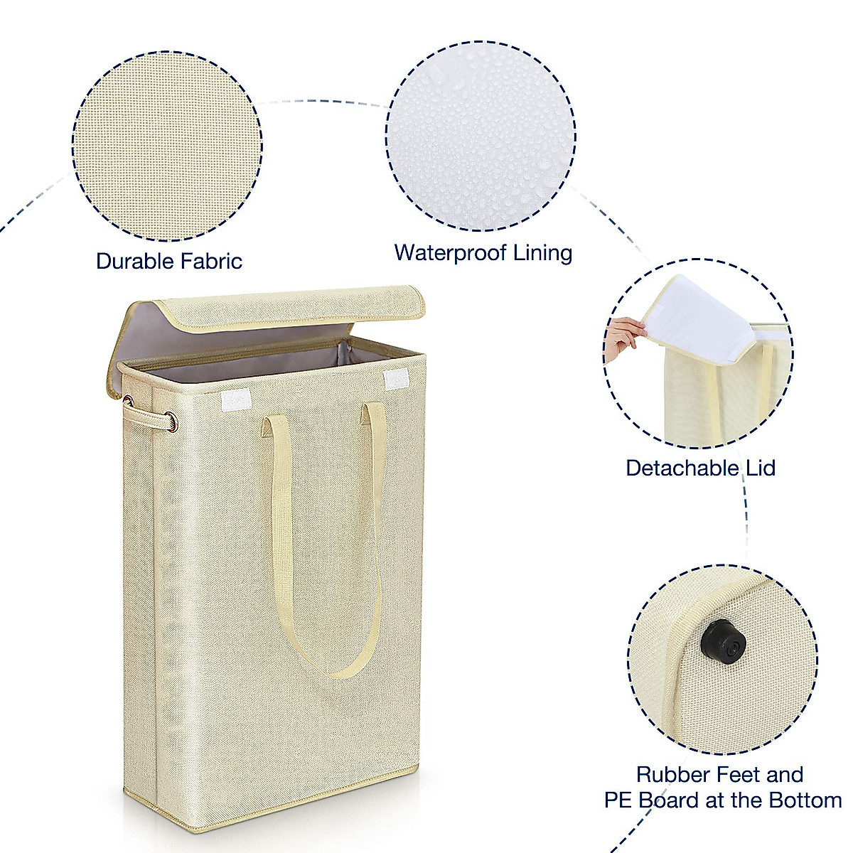 TEAYINGDE slim Laundry Basket with Lid, Tall Thin Laundry Hamper with Handles, Waterproof Lining Narrow Dirty Clothes Hamper for Bathroom Bedroom Dorm Organization Storage, 45L Black