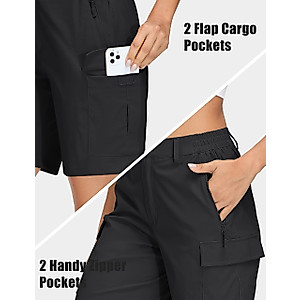 MAGCOMSEN Hiking Shorts for Women Lightweight Quick Dry Cargo Shorts with Pockets Tactical Travel Black Golf Shorts S
