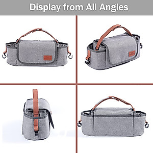 ASunine Large Space Stroller Organizer Bag, Universal Stroller Accessories Bag with 2 Cup Holders, Multiple Pockets for Bottle, Diaper, Phone, Toys, Baby Items