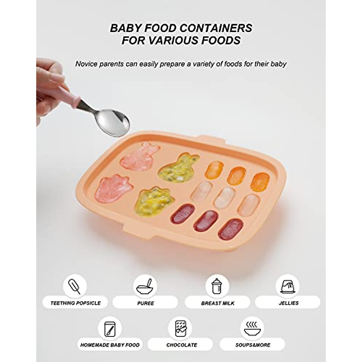 2 Pack Silicone Baby Food Storage Tray with Lid, Perfect Baby Food Containers for Homemade Baby Food, Vegetable & Fruit Purees, and Breast Milk, Food Grade Silicone