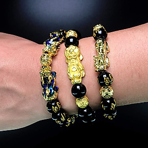 Black Obsidian Wealth Bracelet, 3 Pcs Good Luck Pi Xiu Bracelets for Women Men Attract Health Wealth Money Jewelry