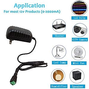 DC 12V 2A Power Supply AC DC Power Adapter with 10 Tips, DC in 12V 2A Power Cord,AC 100-240v, 50/60HZ, 5.5x2.5mm DC Output Jack,12V2a Adapter Converter Transformer