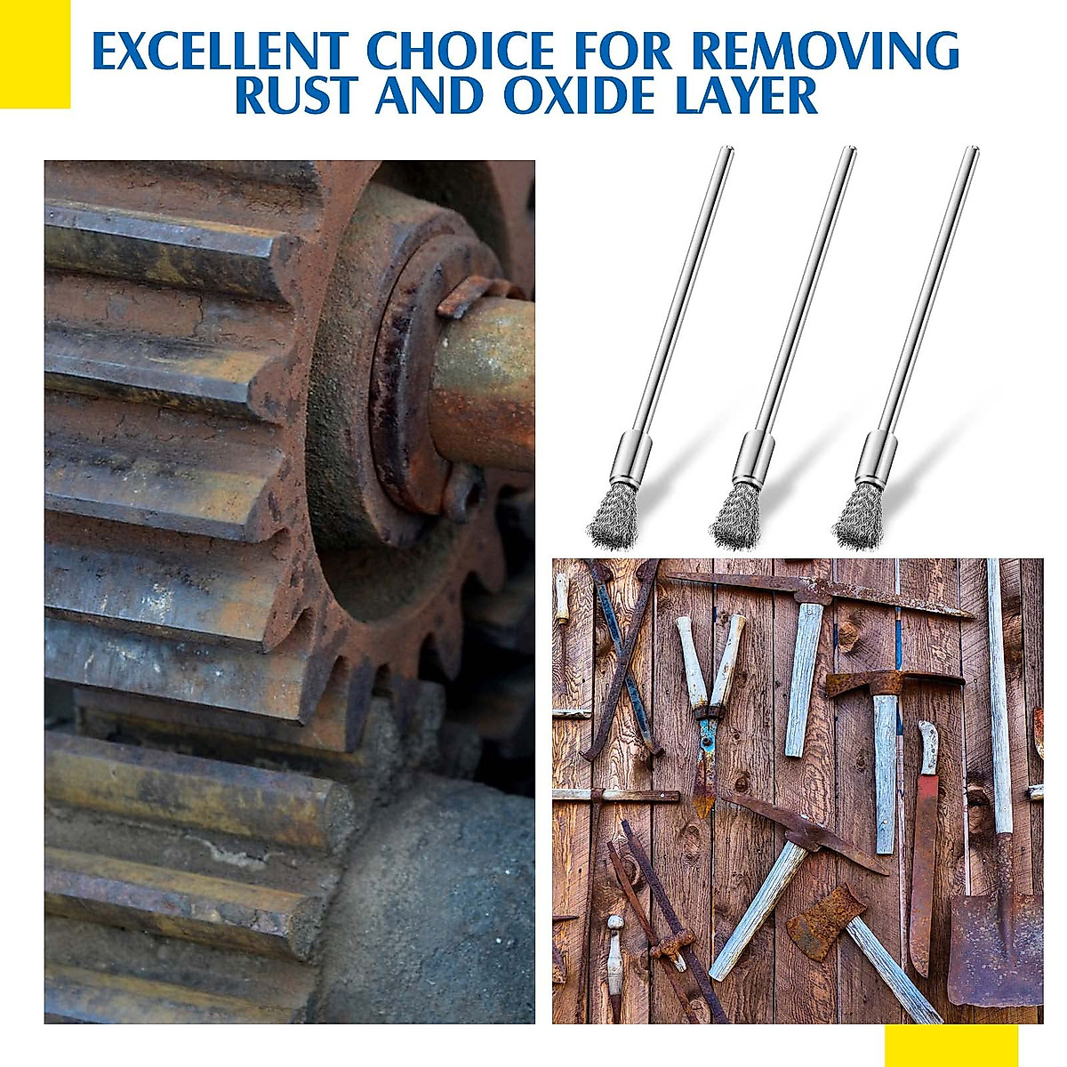 10 Pcs Wire Brush Extended Steel Cleaning End Brushes Pen Stainless Steel Wire Brush 3 mm Mandrel Rust Paint Removal Bits Polishing Rotary Tool Accessories, 6 mm End Brush