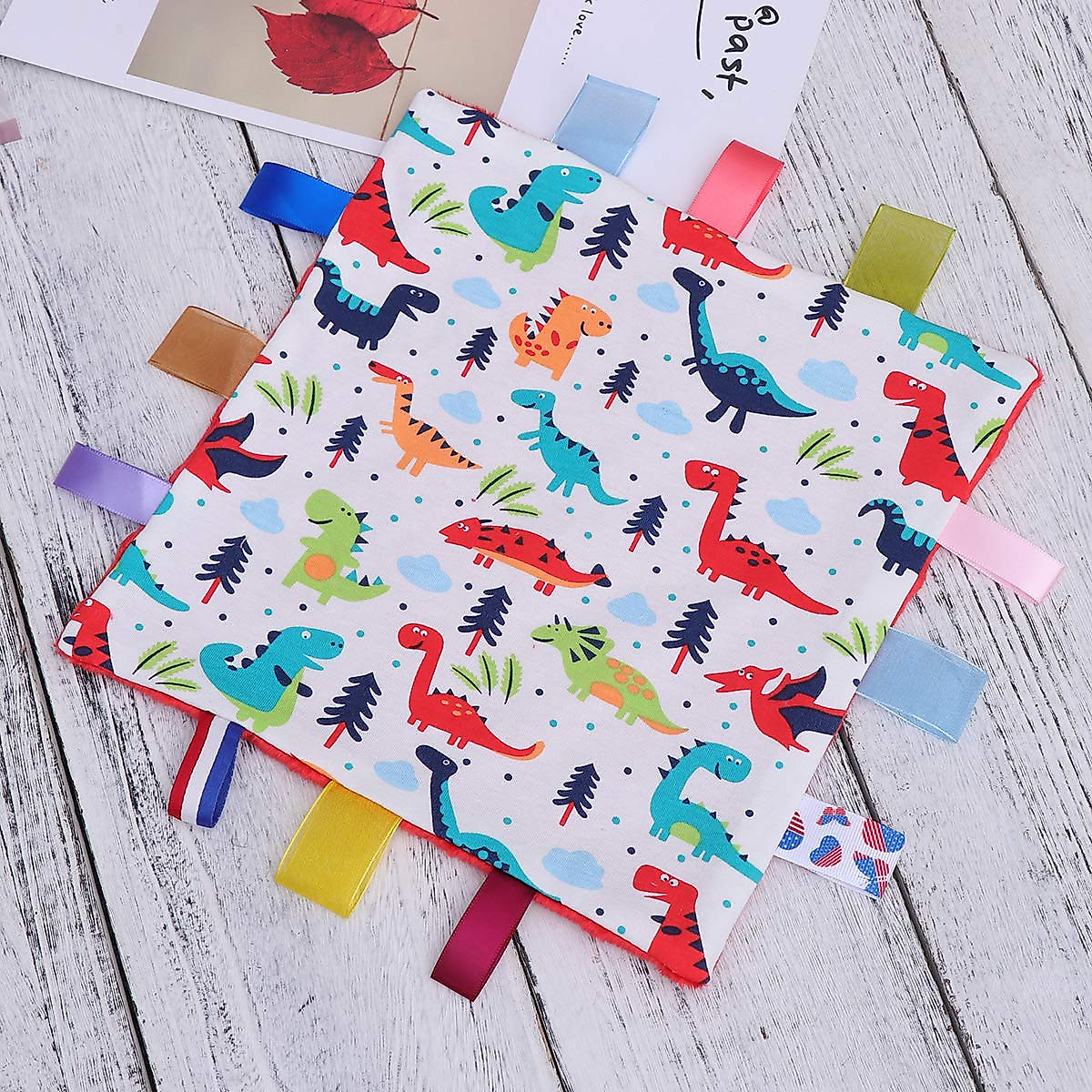Toyvian Colorful Security Tag Blanket Soft Appease Towel for Newborn Toddlers(Dinosaur Pattern)