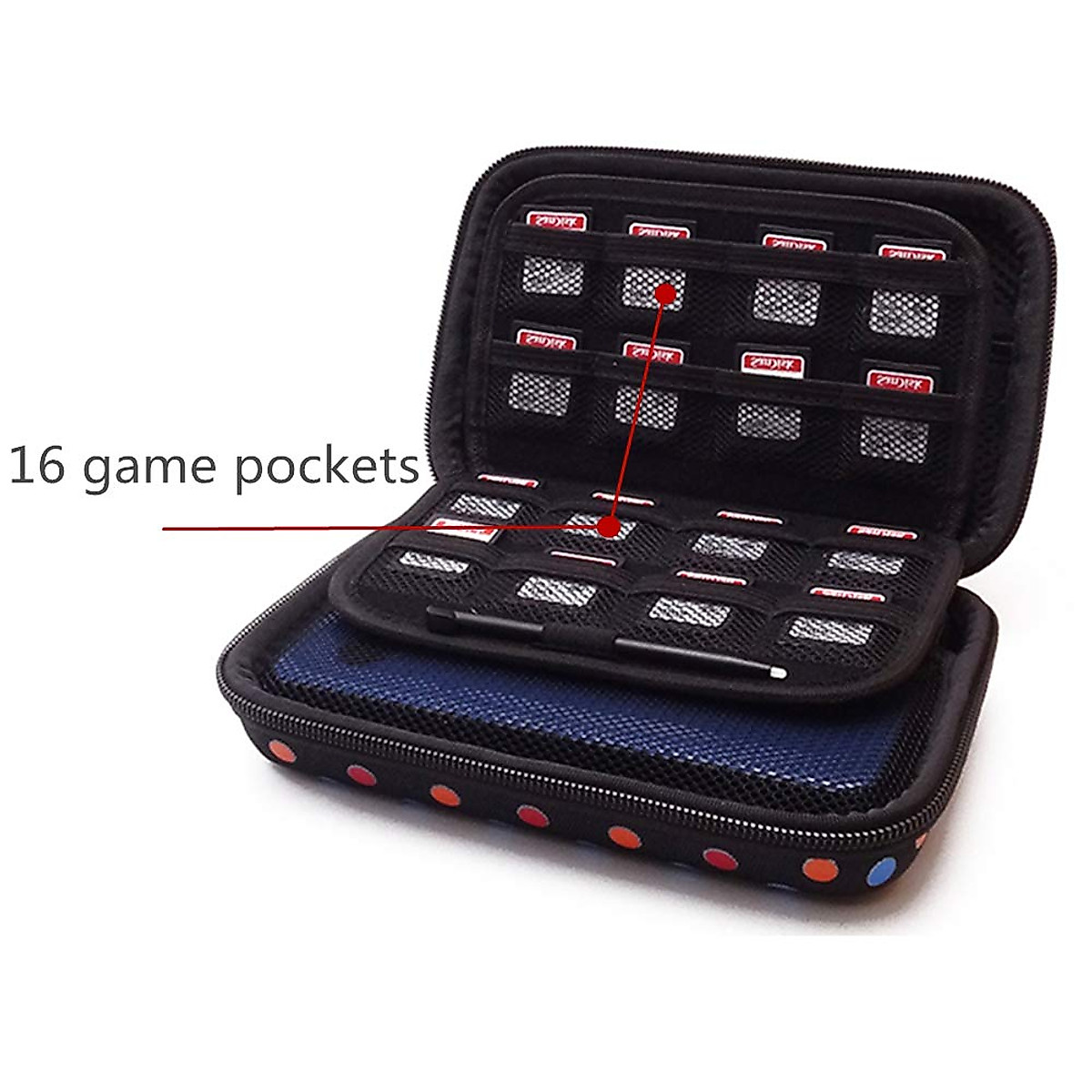 Soyan Hard Carrying Case for Nintendo New 3DS XL and 2DS XL, 16 Game Card Holders, with Carry Handle (Polka Dots)