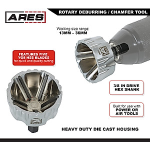 ARES 48001 – External Rotary Deburring & Chamfer Tool (13-36mm) – 3/8-Inch Shank for Use with Drill or Hex Driver - Clean and Repair Threaded Fasteners, Studs, and Bolts