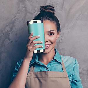 EcoMozz 20oz Tumbler Bulk Stainless Steel Vacuum Insulated Tumblers with Lid Double Wall Travel Mug Powder Coated Coffee Cup, Suitable for Ice Drinks and Hot Beverage (Light blue 1pack)