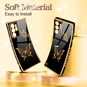 Coralogo for Samsung Galaxy Note 20 Ultra Case Butterfly for Women Girls Girly Pretty Cute Black Phone Cases Gold Plating Butterflies Design with Screen Aesthetic Cover for Note 20 Ultra 5G 6.9"