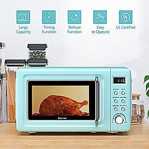 COSTWAY Retro Countertop Microwave Oven, 0.7Cu.ft, 700-Watt, High Energy Efficiency, 5 Micro Power, Delayed Start Function, with Glass Turntable & Viewing Window, LED Display, Child Lock (Green)