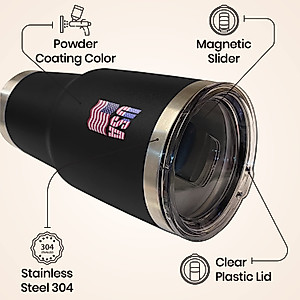 AAFEEN Black Coffee Tumbler Cup 30 oz | Double Walled Insulated Flask | Rust Proof Stainless Steel Hot and Cold Tumbler with Magslider Lid | Tea, Coffee Travel Mug for Men & Women with USA Flag Logo