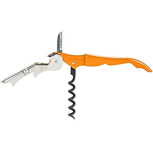 Pulltap's Double-Hinged Waiters Corkscrew, Wine Opener and Foil Cutter, Beer Bottle Opener, Orange