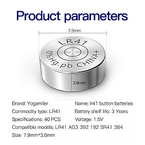 Yogamiler 40-Pack LR41 AG3 392 192 SR41 384 736 L736F Battery 1.5V Button Cell Batteries