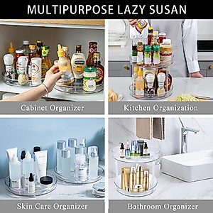 YTXXDEUS 2 Tier Lazy Susan Bathroom Organizer,10.6 Inch Clear Spice Rack Turntable for Kitchen Cabinet, Perfume Organizer for Vanity, 360 Rotating Tiered Tray for Cupboard, Pantry, Bathroom, Table