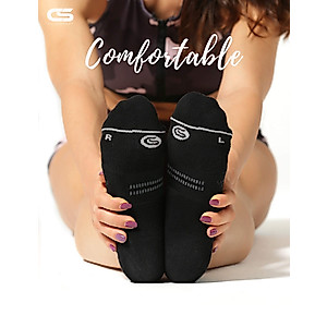 CS CELERSPORT 6 Pack Women's Ankle Running Socks Cushioned Low Cut Tab Athletic Socks, Black, Medium