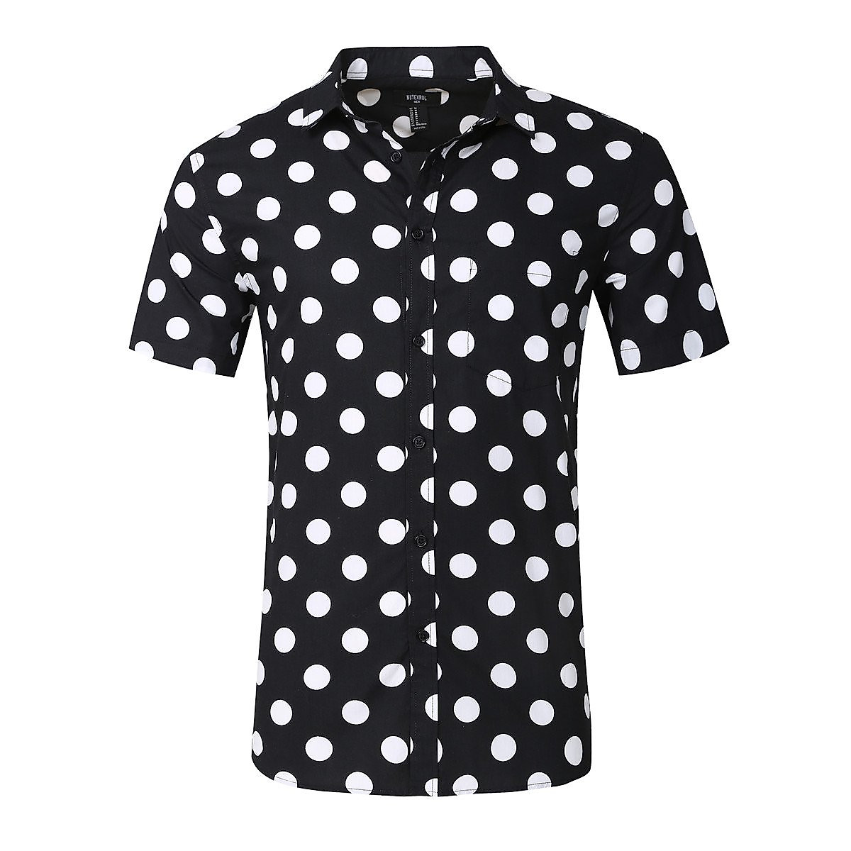 Men's Regular-Fit Short Sleeve Dress Shirt Premium Polka Dot Prints Button Down Casual Cotton Shirts for Men