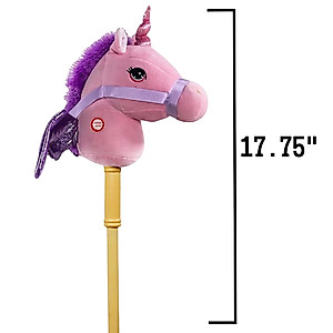 PonyLand: Music Stick Animal - Pink Unicorn - Music Button, Sturdy Two-Piece Stick W/Colorful Soft Plush Animal Head, Pretend Play Toy, Kids Ages 3+