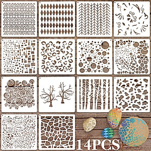 14 Pcs Mixed Media Stencils, Mabor DIY Crafts Stencils Painting Stencils for Wall Floor Decor Branches Patterns Stencils Geometric Styling Stencils for Stamp Card Making