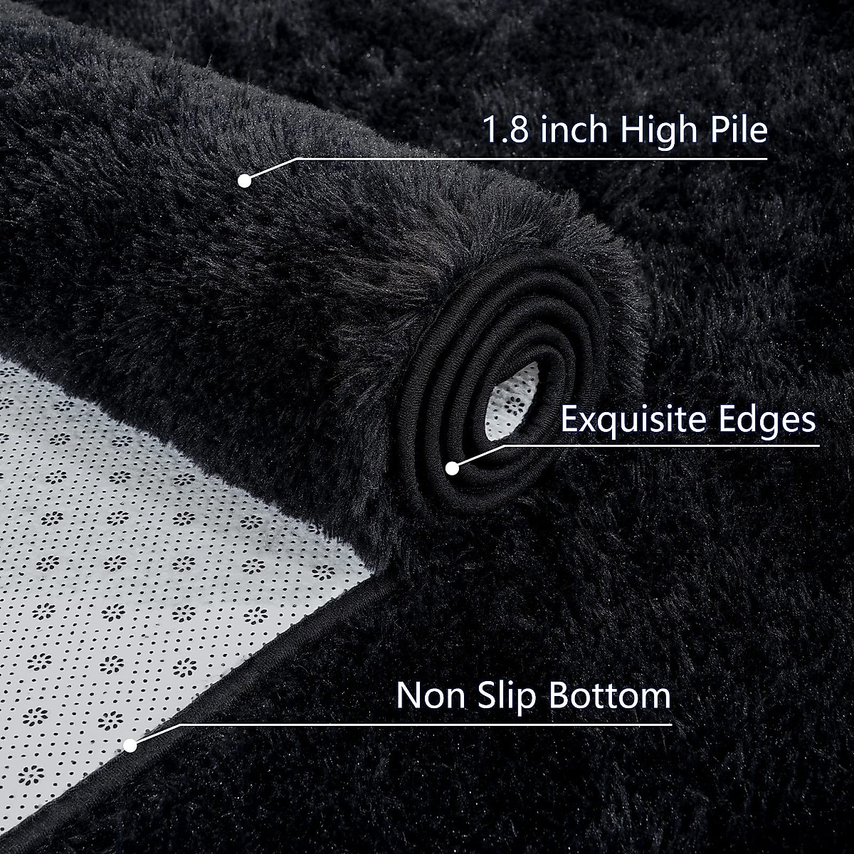 AROGAN Luxury Soft Area Rugs for Bedroom Living Room Plush Shag Rug 4x6 Feet, Black Fluffy Rug for Kids Girls Playroom Dorm Room, Shag Shag Fuzzy Carpets Plush Rug for Teen Room Nursery Decor