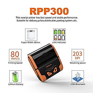 Rongta 80mm Mobile POS Direct Thermal Printer with Bluetooth+USB, Compatible with Android Phone, Do Not Square/Ipad/Computer/Android Tablet, Portable Receipt Printer (RPP300)