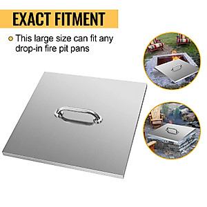 KODOM Fire Pit Burner Pan Cover 27 x 27 Inch, 430 Stainless Steel Fire Pit Cover, 1.5mm Thick Square Fire Pit Lid Fits Drop-in Fire Pit Pan