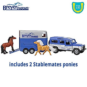 Breyer Horses Farms Land Rover and Tag-a-Long Trailer and Playset | Die Cast | 3.25” H x 10.5” L x 2.5” D | 2 Stablemates Horses Included | 1:32 Scale | Model #59216, Multi
