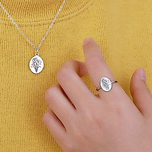 AILIN Oval 18K Gold Plated Color 925 Sterling Silver Personalized Signet Ring for Women Custom Engraved January to December Birth Flowers Jewelry Birthday Mother Valentine's Day Gifts