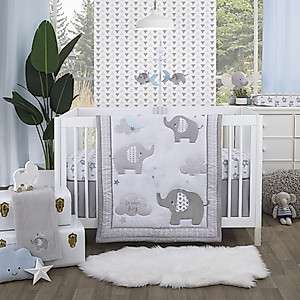 NoJo Elephant Stroll White & Gray Fitted Crib Sheet, Grey, White