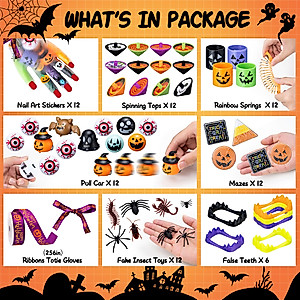 DMIGHT Halloween Party Favors, 193pcs Halloween Stuffed Toys Bulk Birthday Party Decorations, Goodie Bags for Party Supplies, Halloween Games for Kids