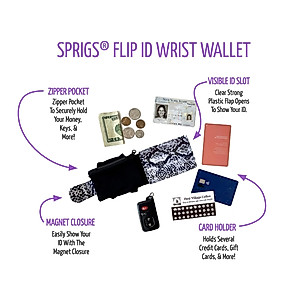 Sprigs Flip Id Wristband Wallet - Wallet Wrist Band - Wrist Band Zipper - Wrist Band with Zipper Pocket & Running Key Holder - Pocket Wristband for Keys Cash Card ID - Snakeskin/Black, Small/Medium