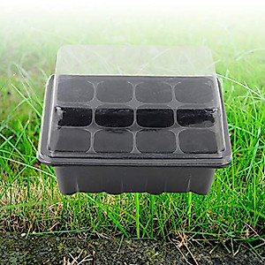12 Holes Plastic Nursery Pot Grow Container Sprout Plate with Transparent Lids for Gardening Flower Cultivation Planting Containers 5Pcs (Black)
