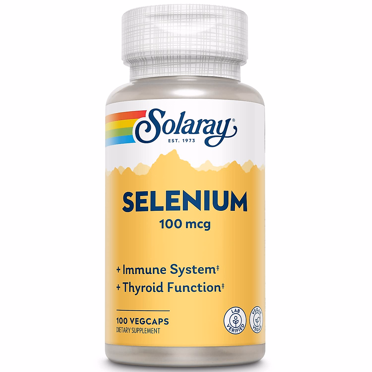 Solaray Selenium 100 mcg, Healthy Immune System, Thyroid Function and Antioxidant Support, Vegan, Lab Verified, 60-Day Guaranteed, 100 Servings, 100 VegCaps