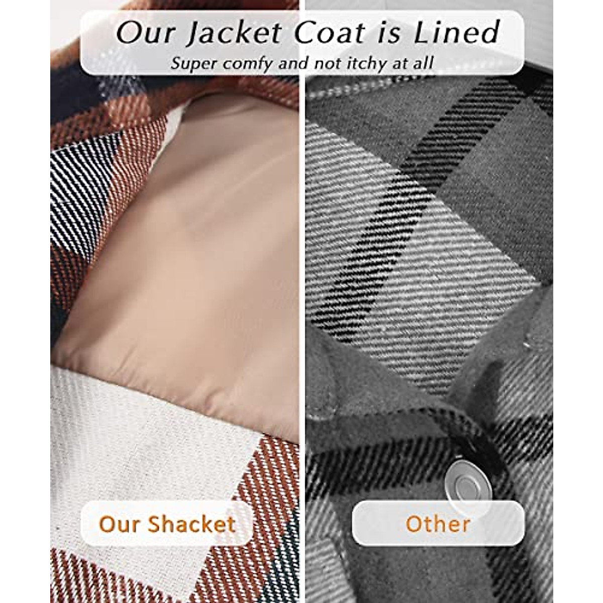 BOUTIKOME Womens Plaid Shacket Button Down Long Sleeve Shirt Coat Fall Winter Flannel Jacket Loose Shirts(Khaki, Large)