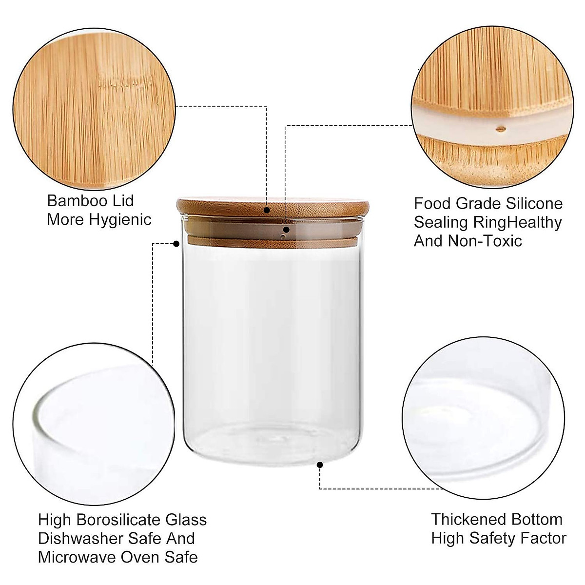 6oz/200ml Clear Glass Food Storage Containers Set Airtight Food Jars with Bamboo Wooden Lids Kitchen Canisters For Sugar, Candy, Cookie, Rice and Spice Jars - Set of 16