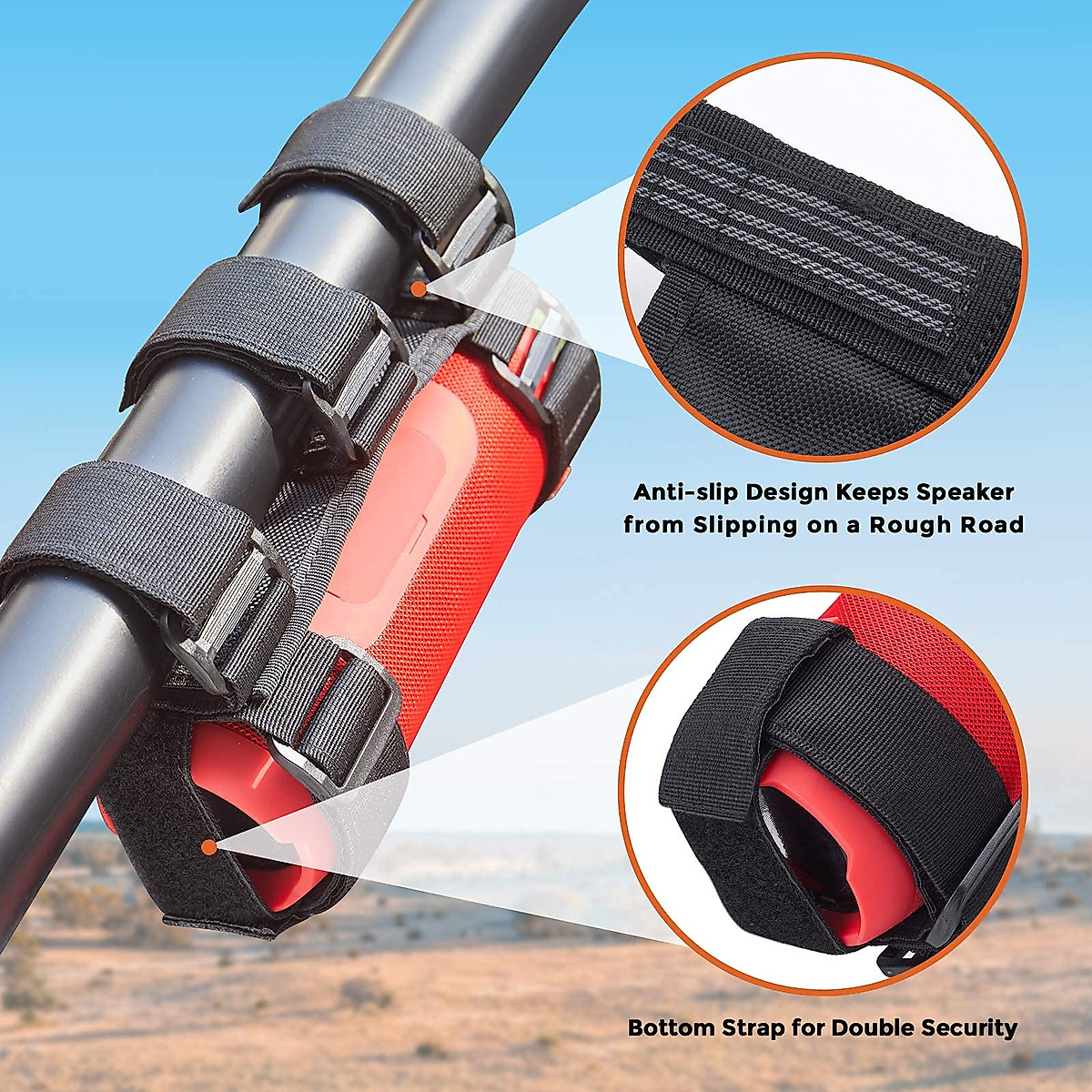 KEMIMOTO UTV Speaker Mount, Adjustable 2 Strap Style Portable Speaker Holder for 1.5" to 2.5" Roll Bar, Compatible with Polaris RZR Ranger Can Am X3 Commander Pioneer Kawasaki Mule