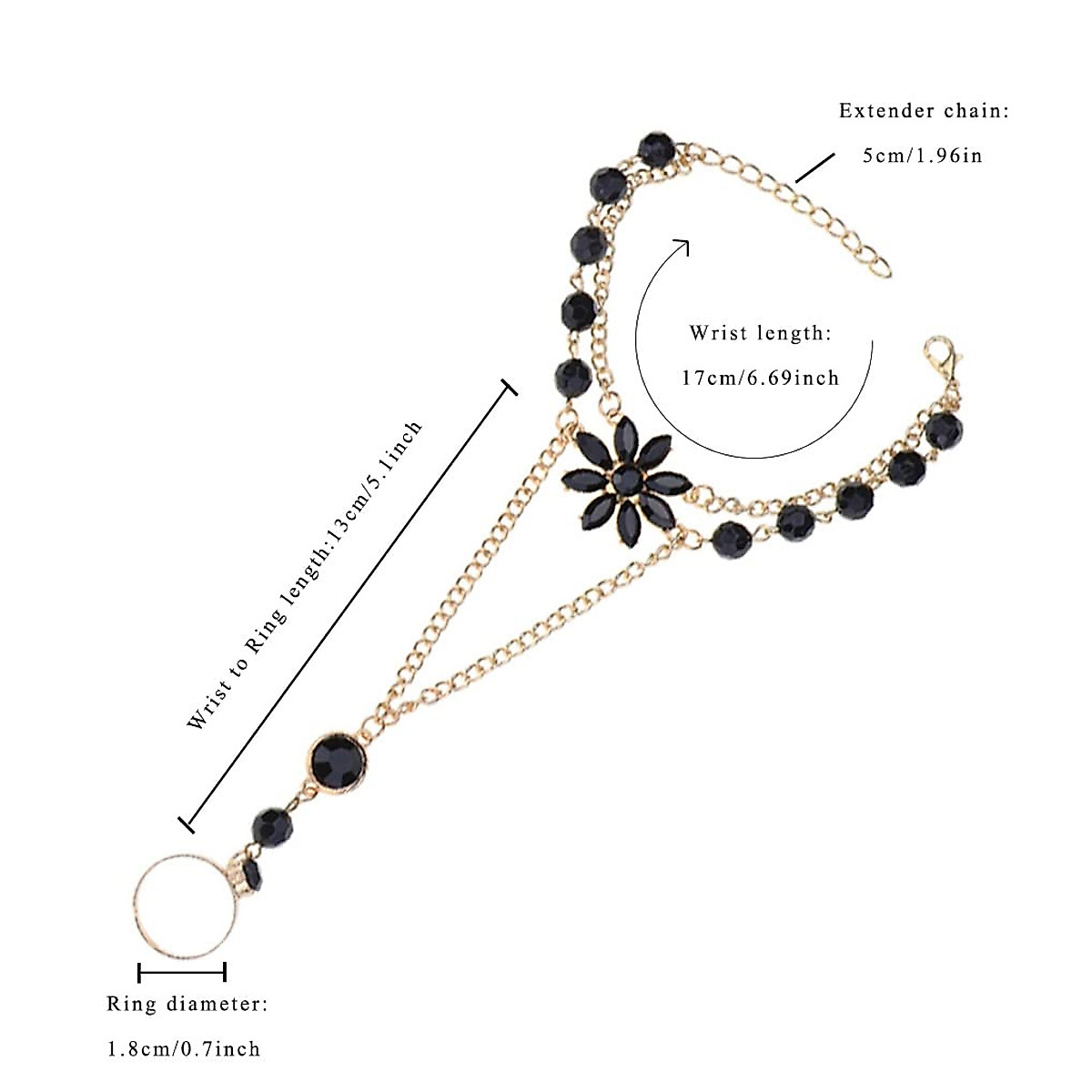 Yalice Rhinestone Finger Bracelet Ring Black Crystal Hand Chains Flower Slave Finger Chain Fashion Charm Hand Jewelry for Women