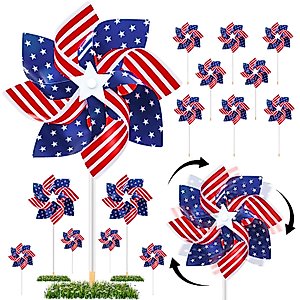 Gushu 20pcs Fourth of July Pinwheels,Red White and Blue 4th of July Decorations American Flag Pinwheel, Garden Wind Spinners Patriotic Yard Outdoor Decor, Memorial Day Independence Party Supplies