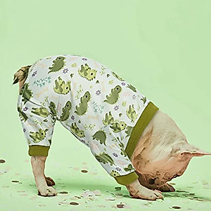 IDOMIK Dog Pajamas Clothes Breathable 4 Legged Pet Jumpsuits, Soft Cotton Onesies Pet Clothes for Small Medium Dog, Puppy Cat Cute Print Outfit Apparel Pjs Hair Cover Bodysuits Jammies for All Season