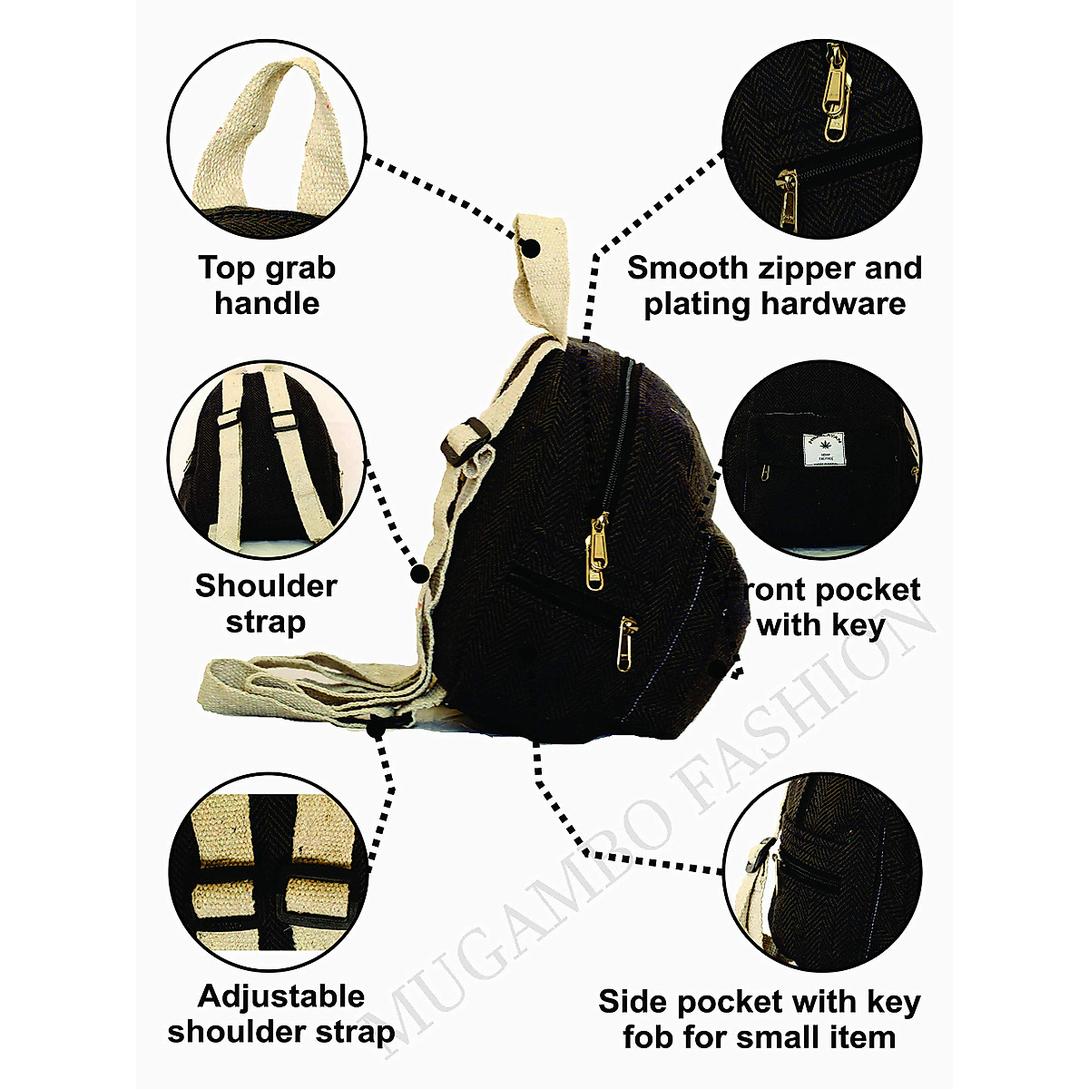 Eco Friendly Mini Backpack For Girls Handmade Hemp Backpack For Women organic Beautiful Small Backpack for girl